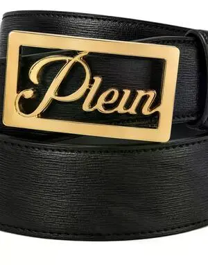 Philipp Plein Saffiano Leather Belt With Gold Tone Buckle