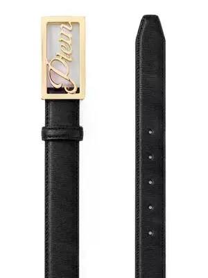 Philipp Plein Saffiano Leather Belt With Gold Tone Buckle
