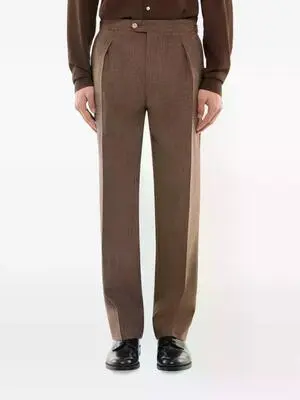 FURSAC Pleated Wool Trousers With Micro-check Pattern - Brown
