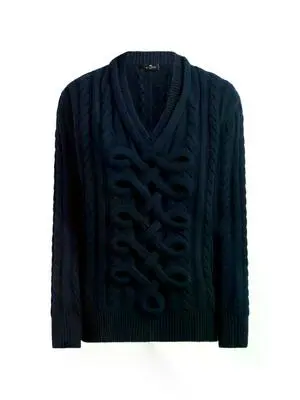 Etro Ribbed Wool-blend Sweater With Woven Detailing
