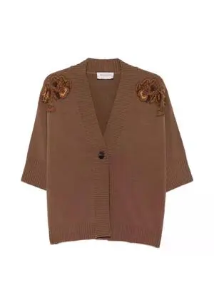 ERMANNO FIRENZE Floral Appliqué V-neck Cardigan