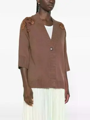 ERMANNO FIRENZE Floral Appliqué V-neck Cardigan