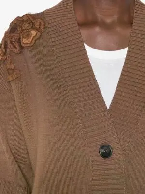 ERMANNO FIRENZE Floral Appliqué V-neck Cardigan