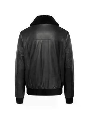 MOORER Shearling Collar Leather Bomber Jacket
