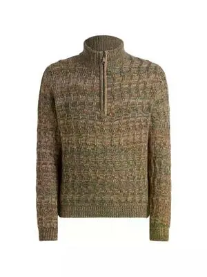 Etro Cable Knit Cashmere Quarter Zip Sweater - Green