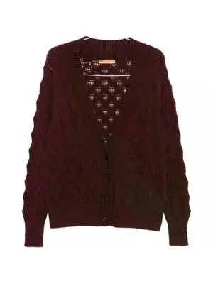 Ermanno Scervino Cable-knit Pointelle-trim Cardigan - Red