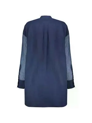 MOORER Patchwork-design Linen Shirt - Blue