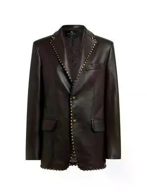 Etro Single-breasted Leather Jacket With Studs