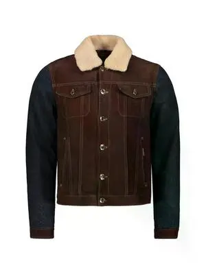 MOORER Shearling Collar Panelled Denim Jacket
