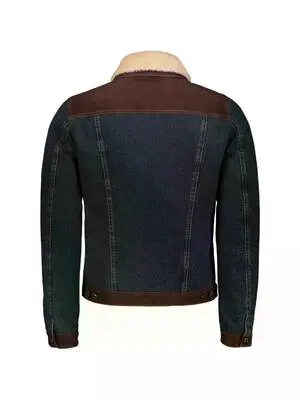 MOORER Shearling Collar Panelled Denim Jacket