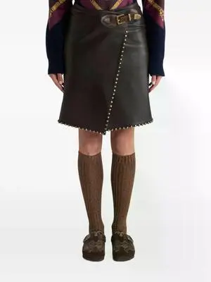 Etro Short Leather Skirt With Studs