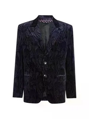 Etro Single-breasted Velvet Jacket With Paisley Overprint - Blue