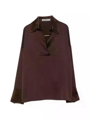 D.exterior Contrast-trim V-neck Shirt - Brown