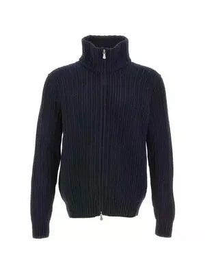 GRAN SASSO Ribbed-knit Zip-up Cardigan - Blue