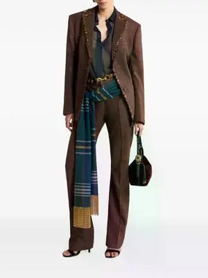 Etro Straight-leg Wool Trousers With Pheasant Feathers And Micro Houndstooth Motif