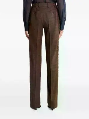 Etro Straight-leg Wool Trousers With Pheasant Feathers And Micro Houndstooth Motif