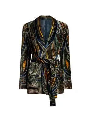 Etro Velvet Jacket With Paisley Motif And Belt