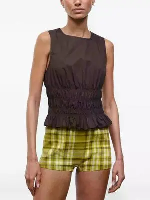 Staud Culver Shirred Ruffled Top - Brown