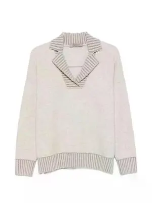 D.exterior Striped-trim Spread-collar Sweater - Neutrals