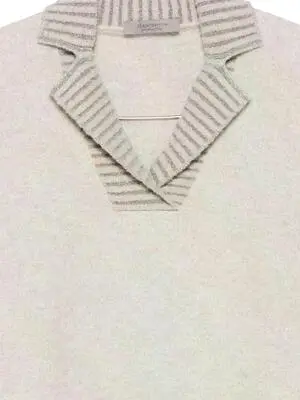 D.exterior Striped-trim Spread-collar Sweater