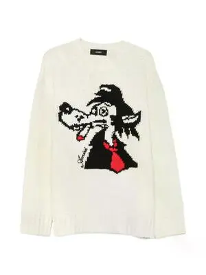 Amiri Wolf Intarsia Crew Neck Sweater