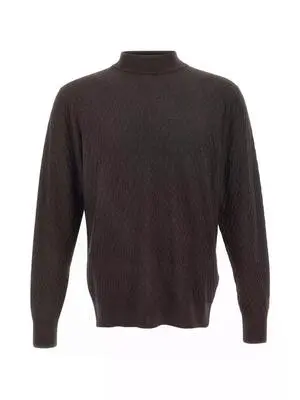 FILIPPO DE LAURENTIIS Textured Knit Herringbone Mock Neck Sweater - Brown
