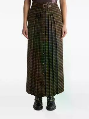 Etro Wool Maxi Skirt With Pleating And Check Motif