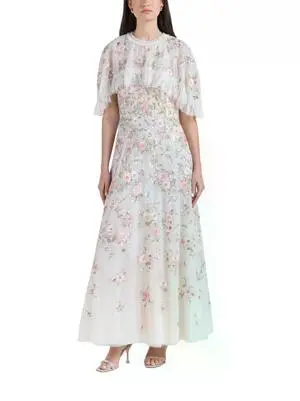 NEEDLE & THREAD Eden Floral-embroidered Ruffled Maxi Dress