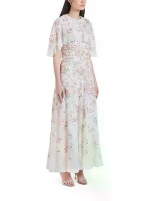 NEEDLE & THREAD Eden Floral-embroidered Ruffled Maxi Dress