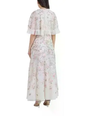 NEEDLE & THREAD Eden Floral-embroidered Ruffled Maxi Dress