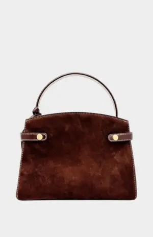MI BOLSA LONDON Manhattan Genuine Suede Leather Top Handle Bag