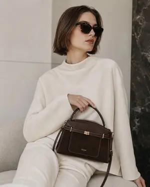 MI BOLSA LONDON Manhattan Suede Leather Top Handle Bag