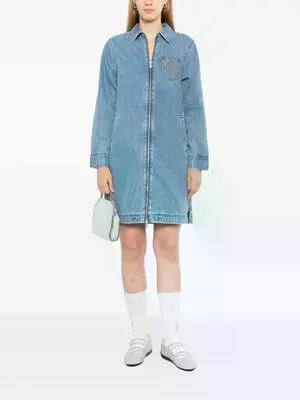 AGNES B. Denim Logo-embroidered Dress