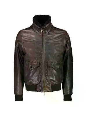 MOORER Shearling-collar Leather Bomber Jacket