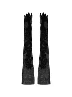 Alberta Ferretti Elbow Length Embellished Gloves - Black