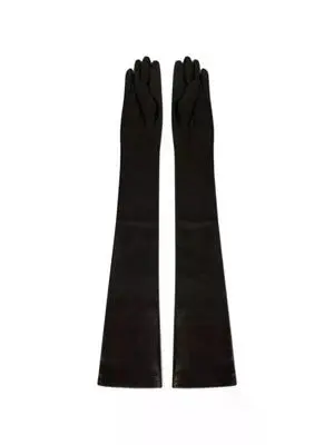 Alberta Ferretti Long Leather Gloves - Black