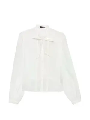 ANN DEMEULEMEESTER Pinstripe Trim Blouse With Bow Detail - White