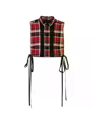 ANN DEMEULEMEESTER Lace-trim Checked Top - Red