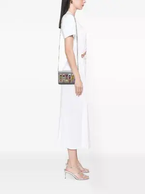 Fendi 2010-2026 Vitello Liberty Studded Leather Tube Wallet On Chain Crossbody Bag - Grey