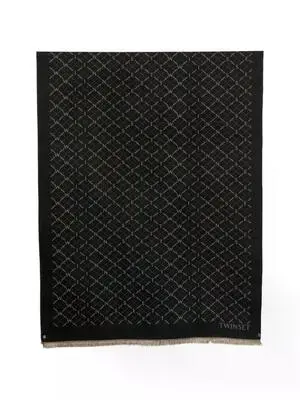 TWINSET Logo-jacquard Frayed Scarf - Black