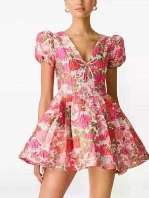 ELLIATT Floral Jacquard Puff Sleeve Mini Dress
