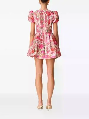 ELLIATT Floral Jacquard Puff Sleeve Mini Dress