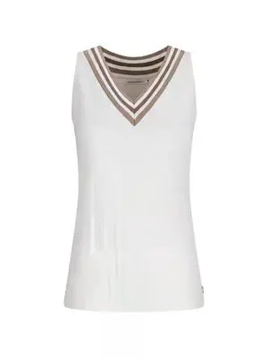 HOUSE OF GRAVITY V-neck Ribbed Knit Top With Striped Trim