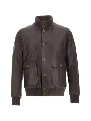 BARBA NAPOLI Vermont Ribbed-knit Trim Leather Jacket - Brown