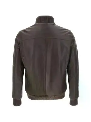 BARBA NAPOLI Vermont Ribbed-knit Trim Leather Jacket