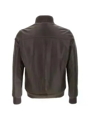BARBA NAPOLI Vermont Ribbed-knit Trim Leather Jacket