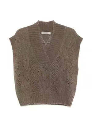 D.exterior Pointelle-knit V-neck Sweater - Brown