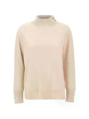 ELENA MIRÒ High Neck Ribbed Knit Sweater With Logo Buttons