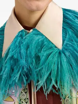 La DoubleJ La Scala Collar With Ostrich Feather Trim - Blue