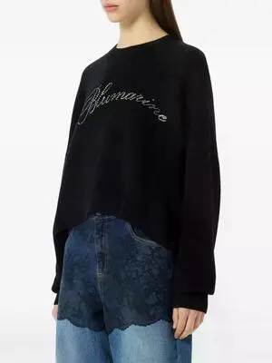 Blumarine Rhinestone Logo Wool Sweater